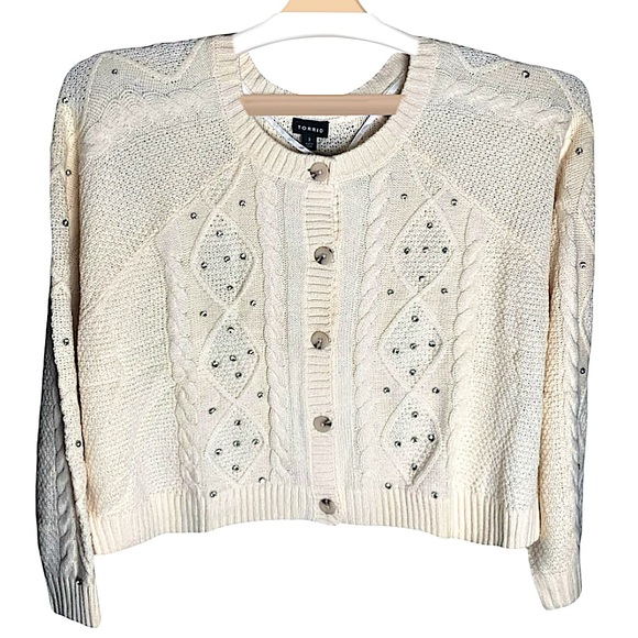 torrid | Sweaters | Torrid Cropped Cable Cardigan Rhinestone ...